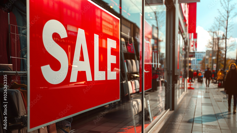 Picture of shop at fashion store window display with text SALE on red ...