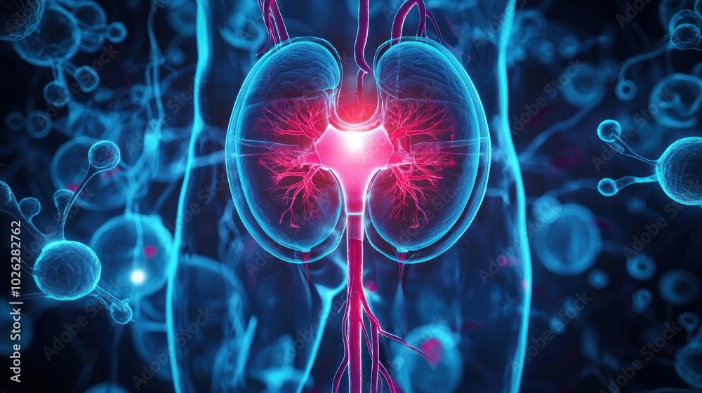 Conceptual image of a medical diagram illustrating the human bladder ...
