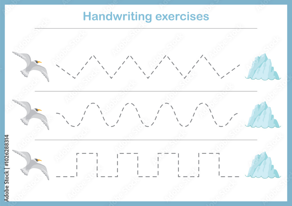 Basic writing exercises. Trace line worksheets for children. Preschool ...
