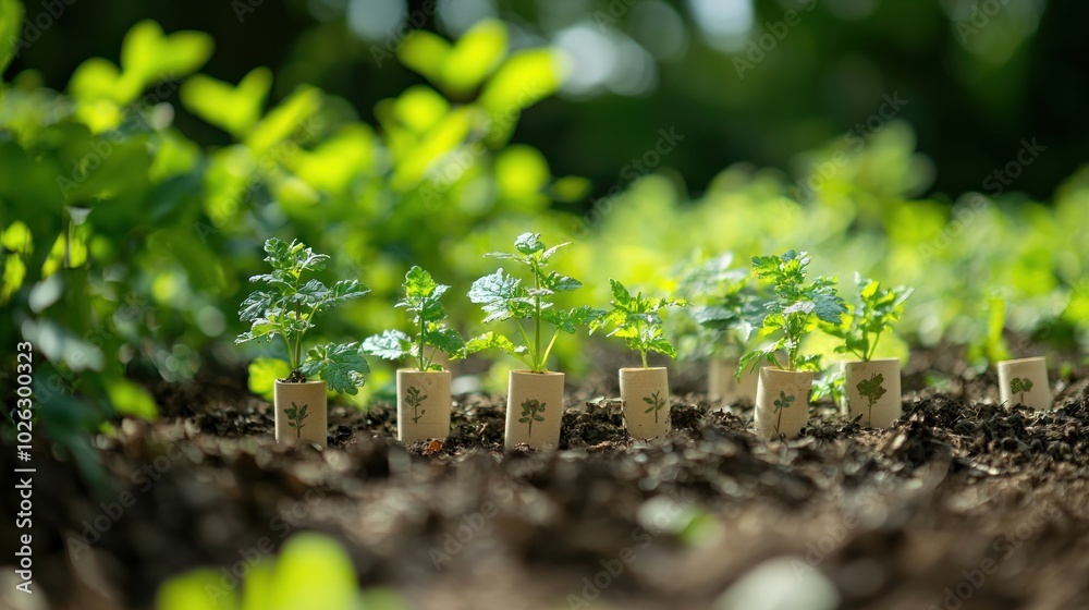 Conceptual image of a garden with biodegradable plant markers ...