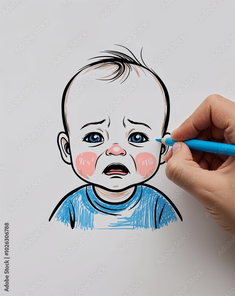 hand drawing crying baby clipart on plain white background Stock ...