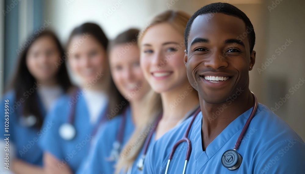 Group of diverse medical student nurses in training at college ...