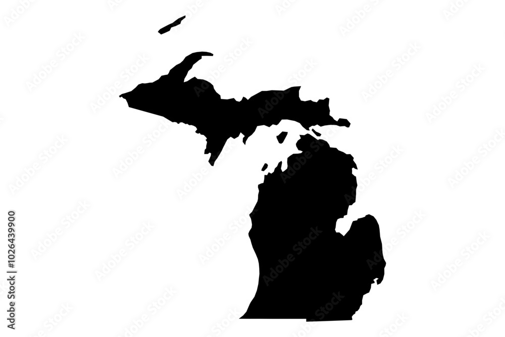 Michigan state map SVG with two peninsulas, black fill, transparent ...