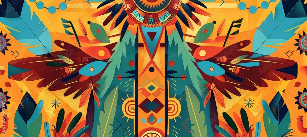 Native Americans Day Banner with Stylized Tribal Symbols and Natural ...