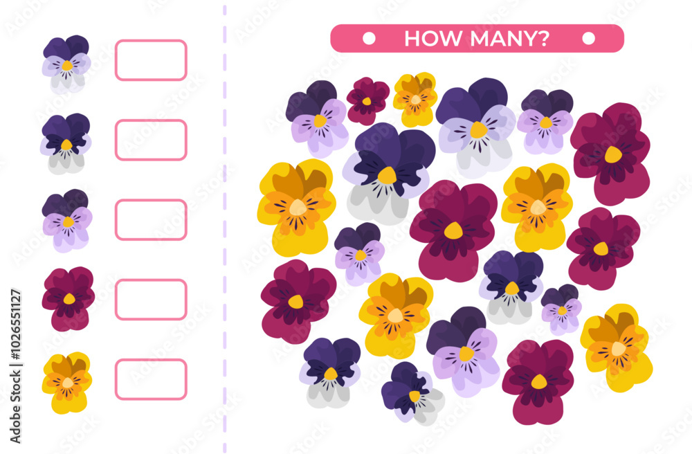 Count how many colorful flowers violet. Cartoon Vector illustration of ...