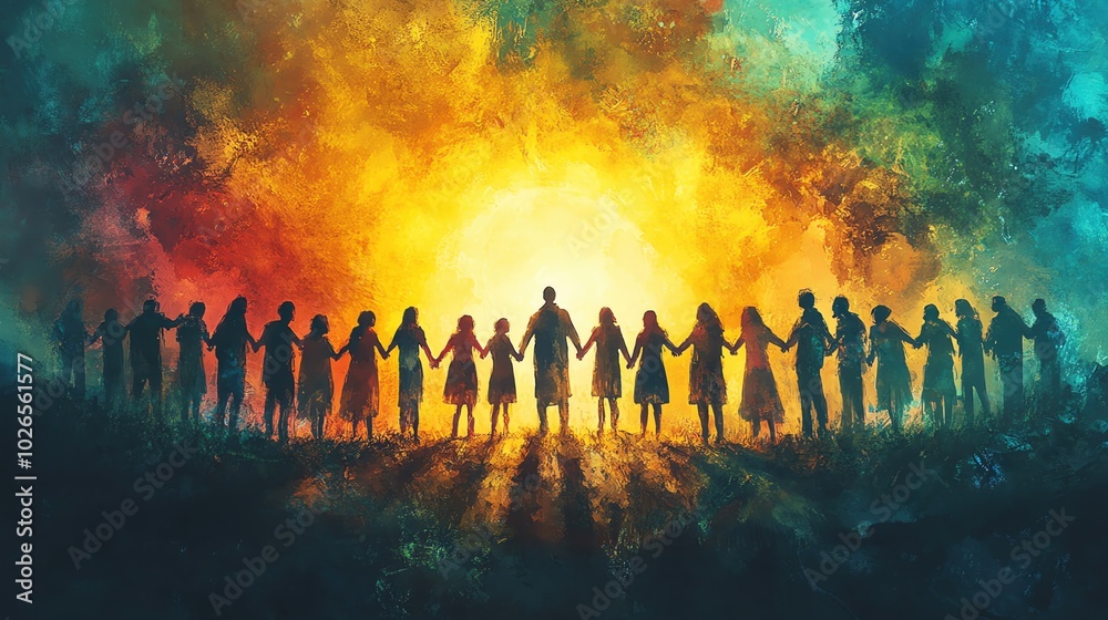 jesus christ holding hands with diverse group of people digital ...