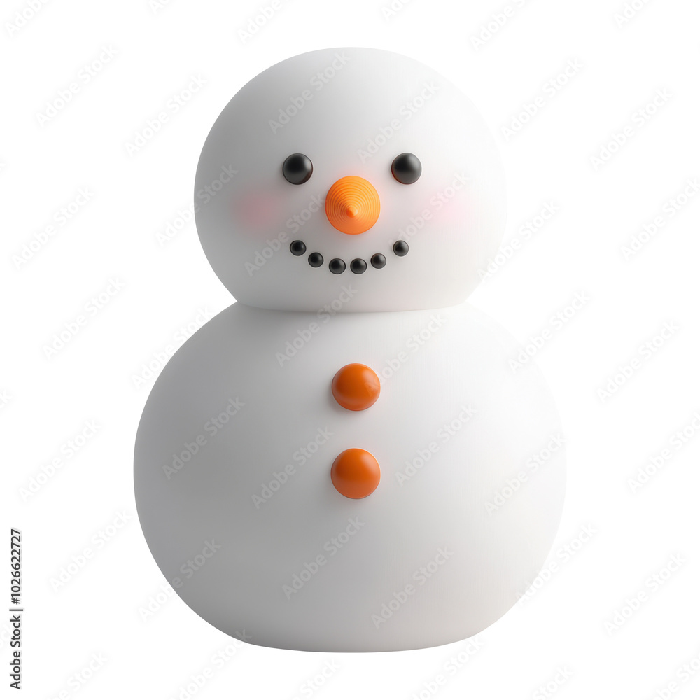 Cute 3D snowman with orange buttons, a carrot nose, and a cheerful ...