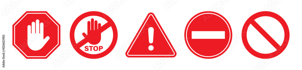 Stop, do not cross, ban, forbidden and alert icon set road safety sign ...