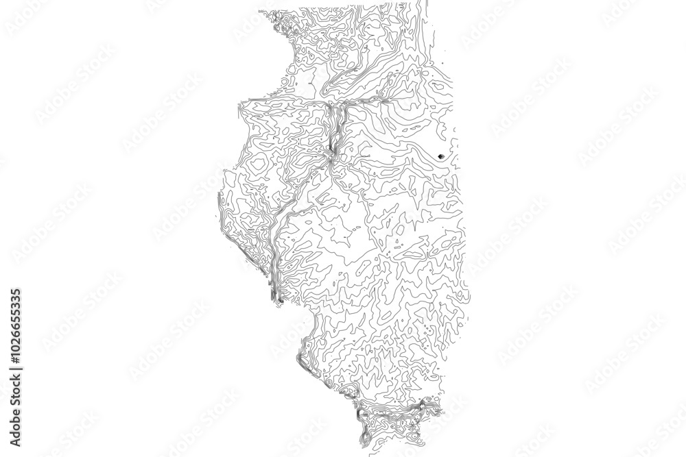 Illinois 1-bit contour map topography. Detailed elevation terrain lines ...