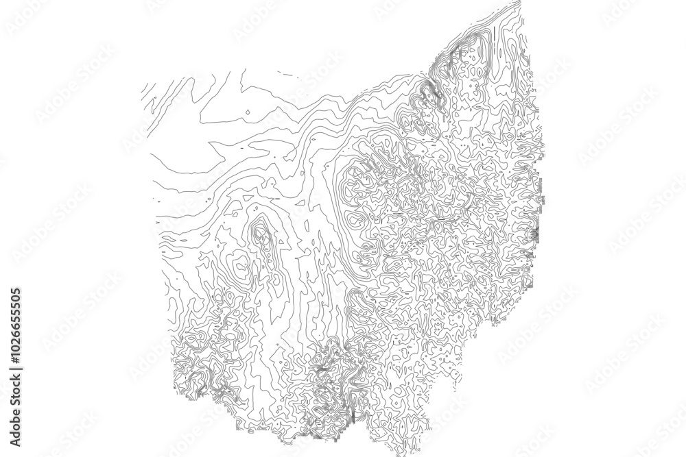 Ohio 1-bit contour map topography. Detailed elevation terrain lines in ...