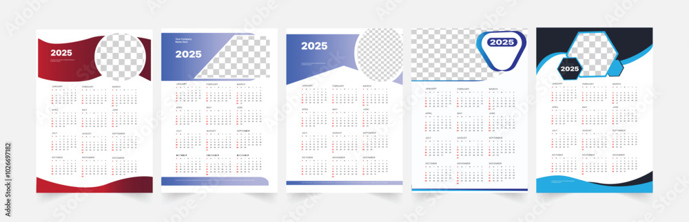 Set of 2025 one page wall calendar template. professional corporate ...