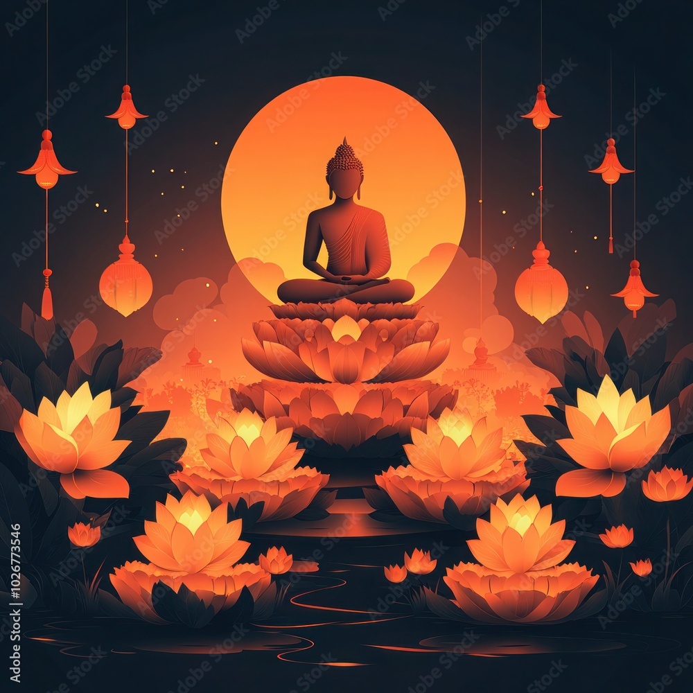Buddhist Holiday Concept with Vector Illustration Background for Vesak ...