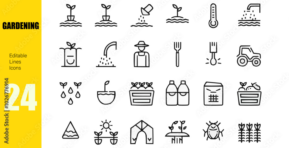 Gardening Line Editable Icons set. Vector illustration in modern thin line style of ...