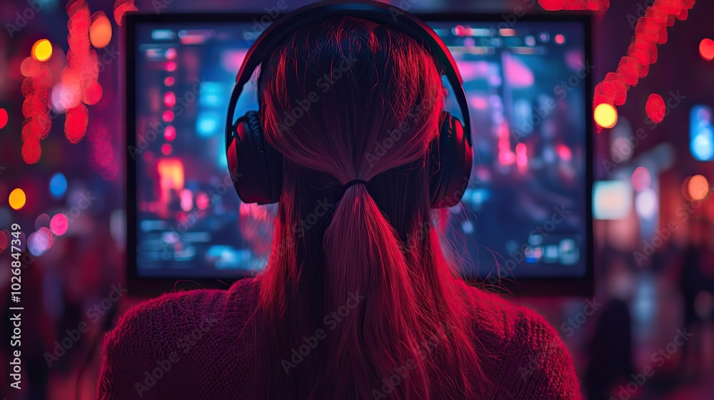 A scene of a gamer playing video games and streaming online ...