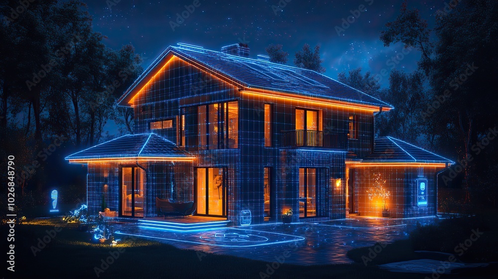 A smart house concept featuring IoT technology with a dashboard ...