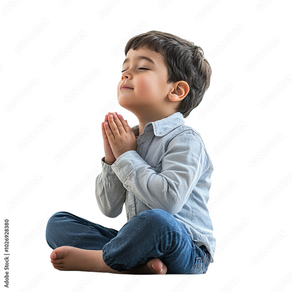 boy kid praying on a transparent background rendered in 8K high detail ...