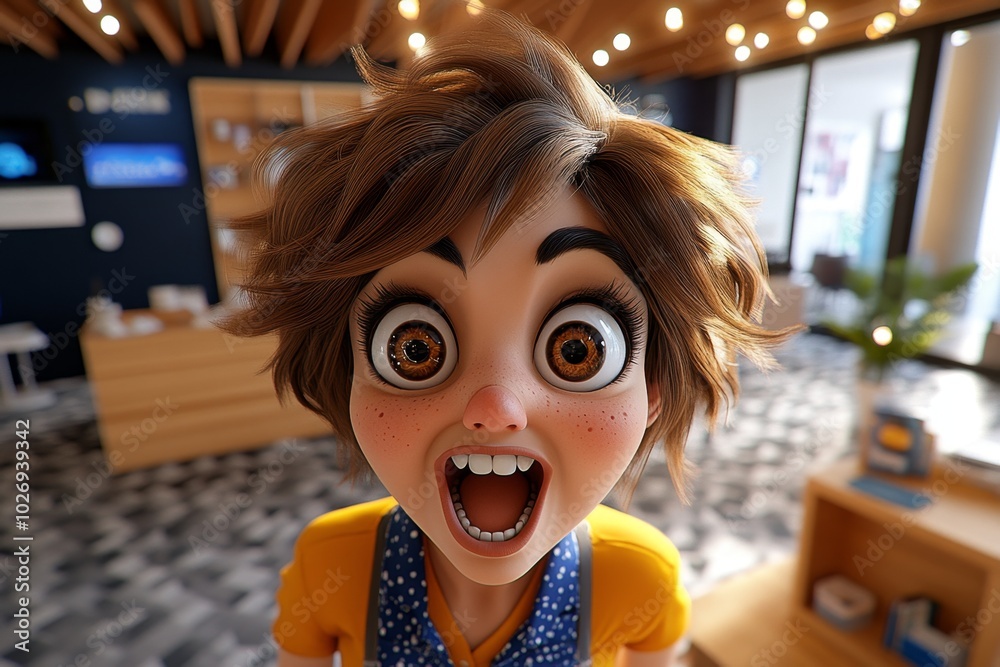 Digital 3D model of a person pulling a funny face, with exaggerated ...