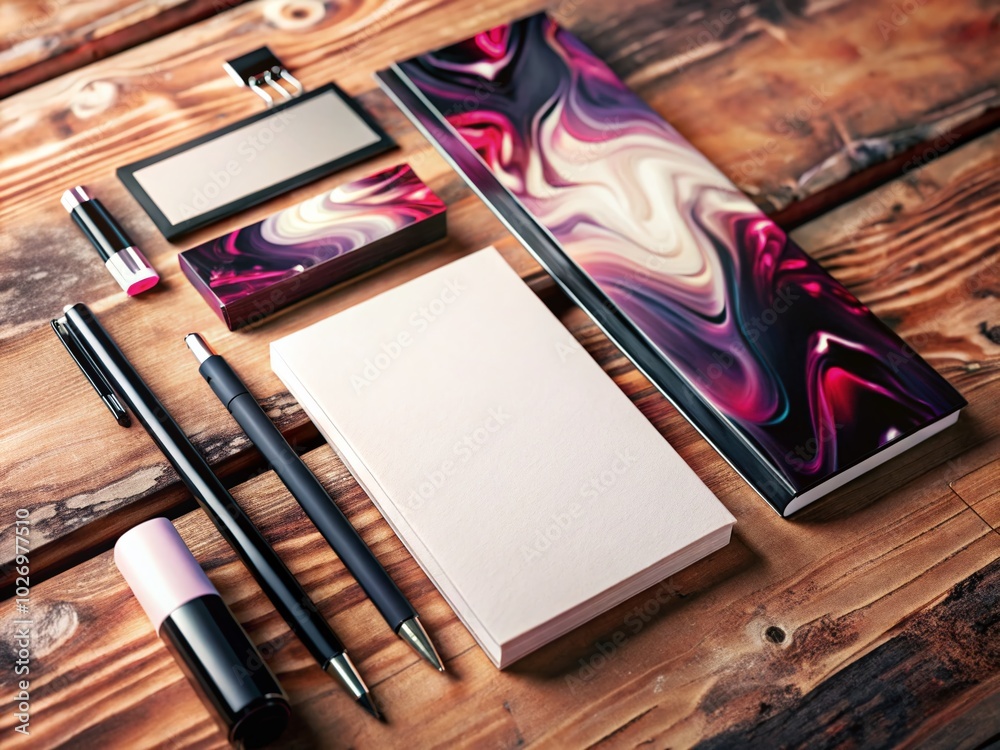 Modern Office Stationery Mockup Set with Bokeh Effect in Black, White ...