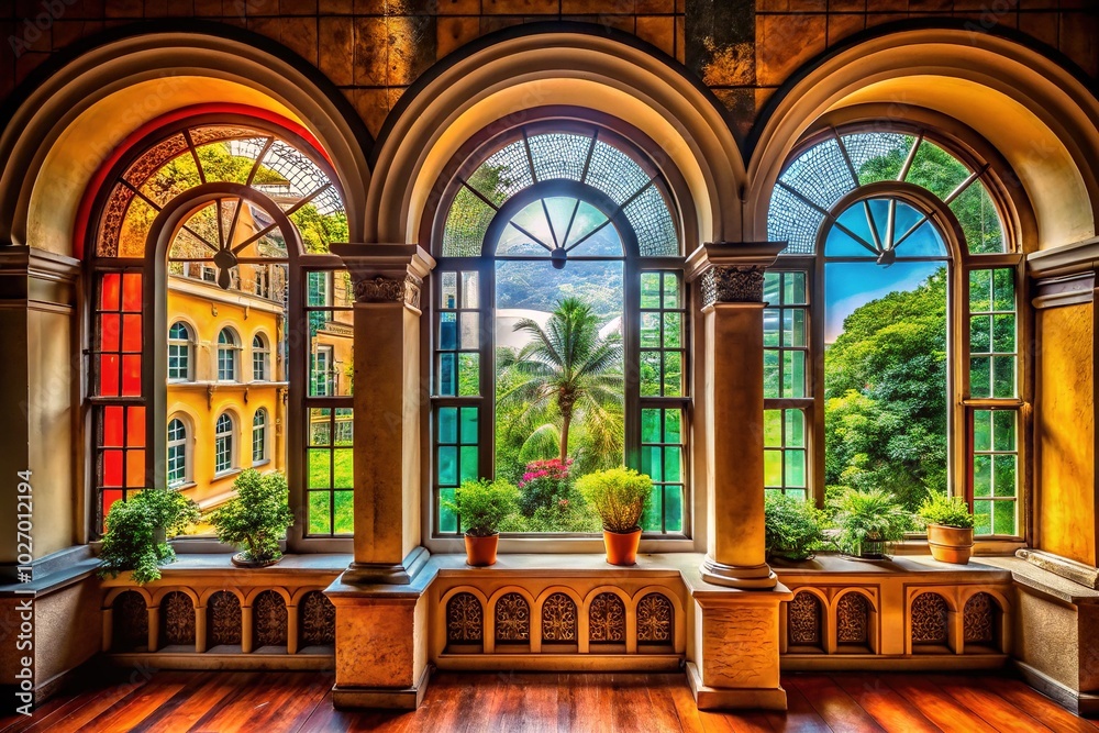 Vintage Arched Windows in an Old Building Showcasing Architectural ...