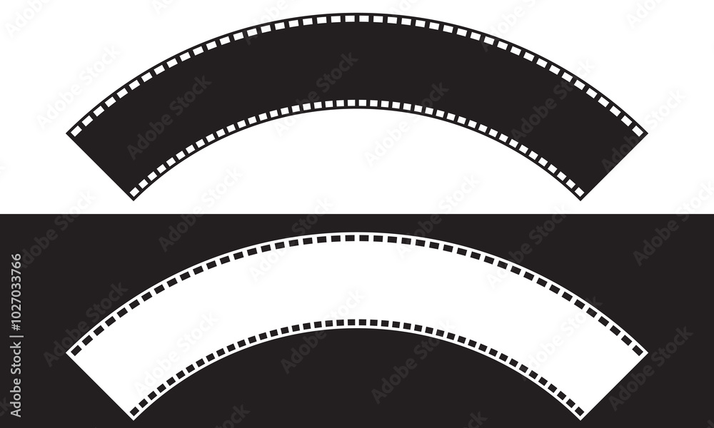 Curved film strip icon. Vector illustration isolated on white and black ...