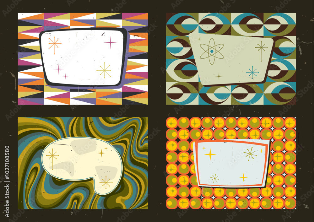 1950s - 1960s Background Set, Atomic Age Graphic Elements, Mid Century ...