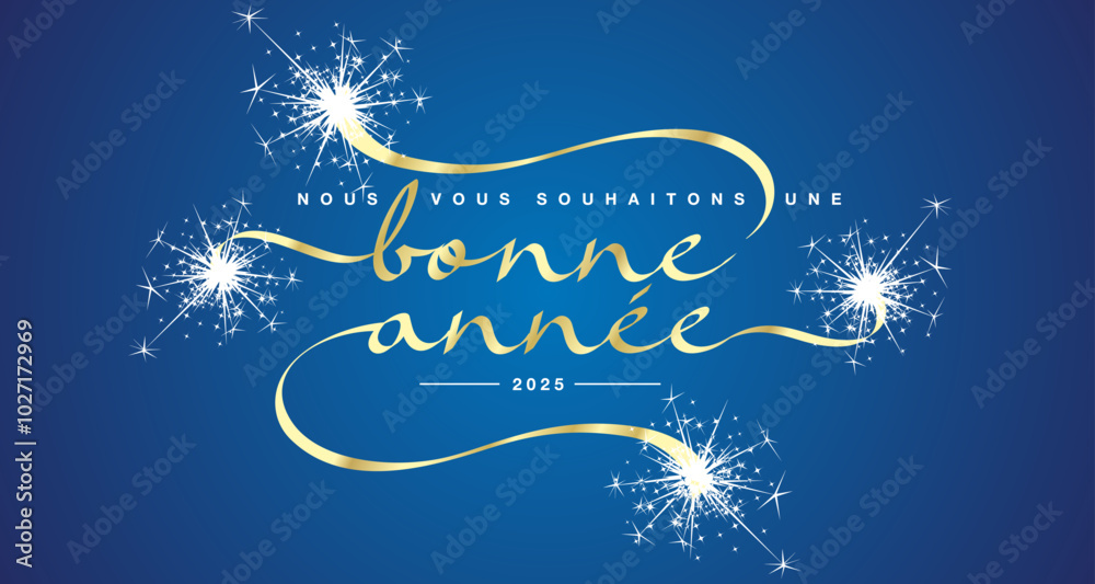 We wish you a Happy New Year 2025 French language unique modern ribbon ...