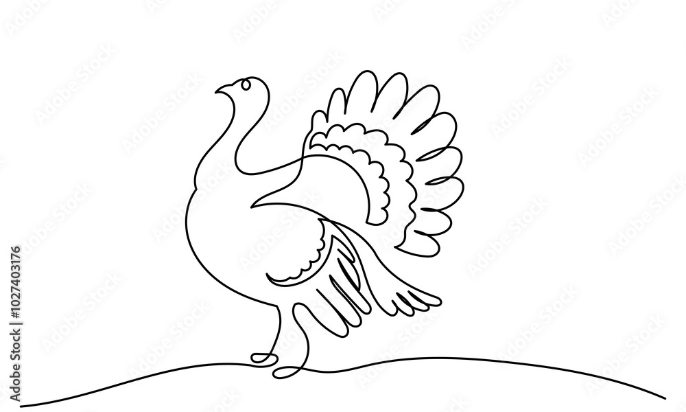 Continuous line drawing of turkey bird illustration.Farmyard Bird ...