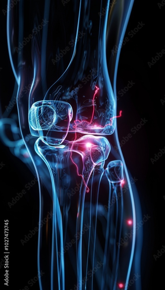 Detailed 3d x ray visualization of knee anatomy highlighting pain ...