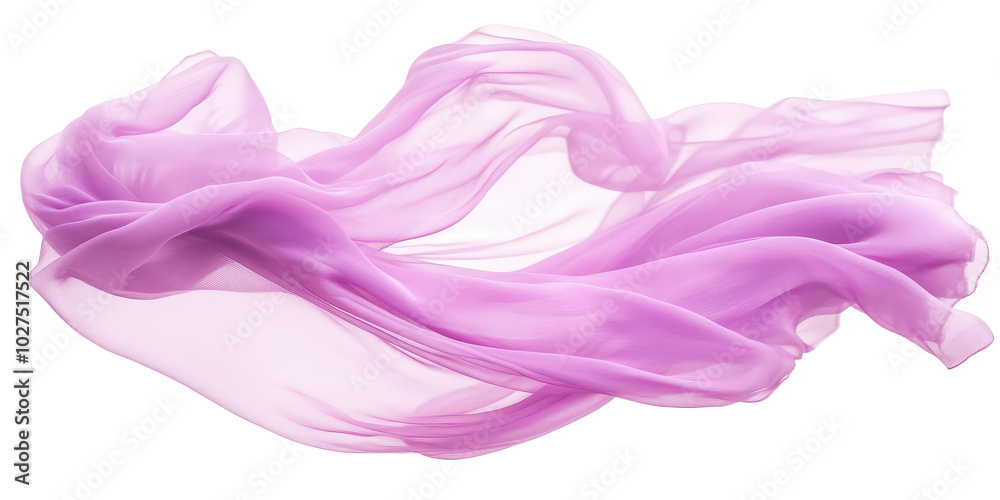 Translucent flying purple fabric levitates isolated on transparent ...