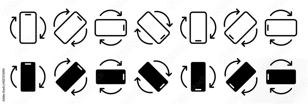 rotate smartphone or mobile icon set (solid black fill). rotation of ... rotate smartphone or mobile icon set (solid black fill). rotation of ...