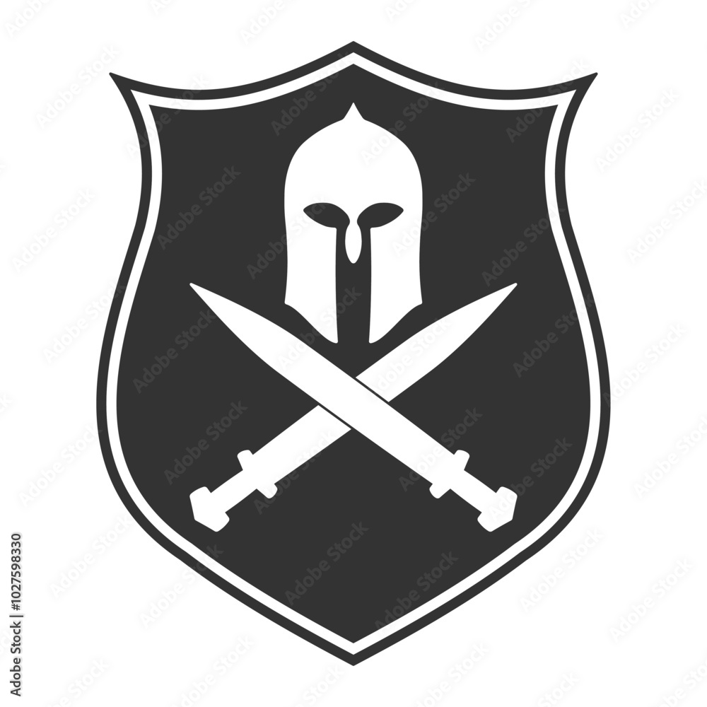 Vector de Stock Spartan or corinthian coat of arms. Helmet an swords ...