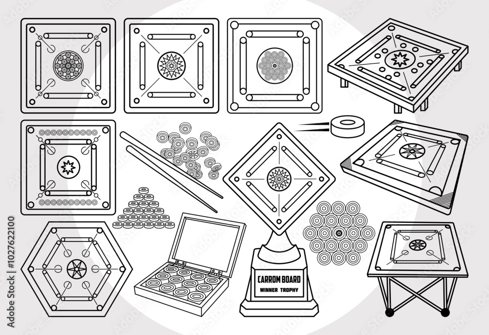 Carrom Board SVG Bundle Carrom Game Silhouette Carrom Coins Cut File ...