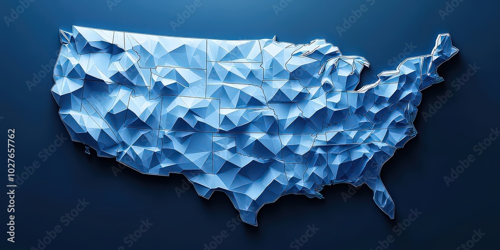 Abstract geometric US map, where each state is made up of polygons and ...