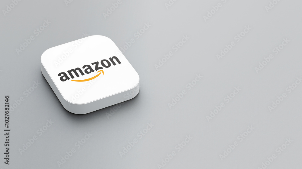 An icon of the Amaxon logo on a gray background, a white square with ...