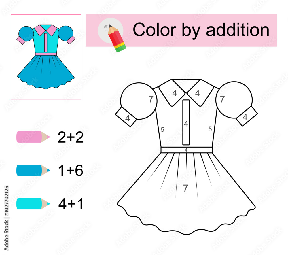 Color by addition. Vector illustration for kids education. Cartoon ...