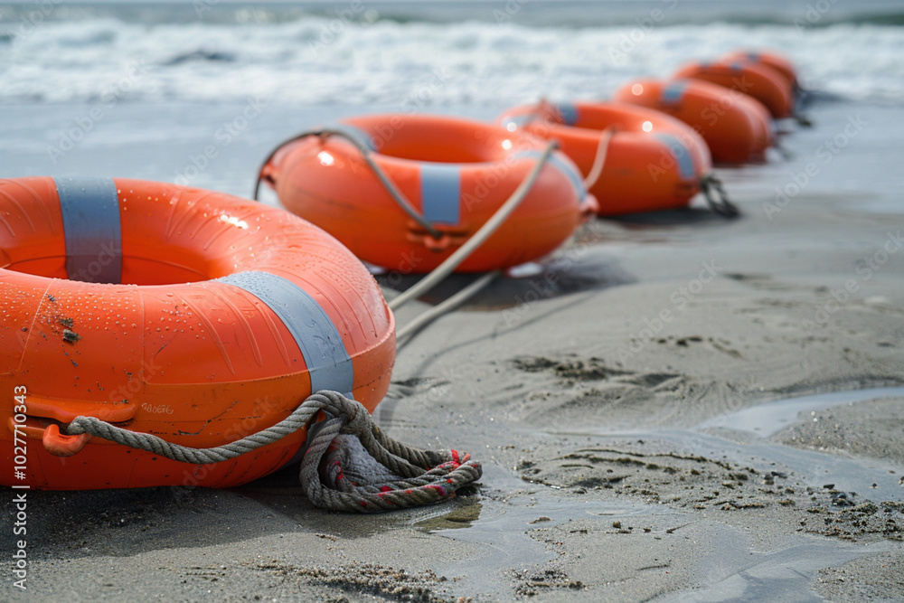 Maritime safeguard, security danger boundary floating on water, warning ...