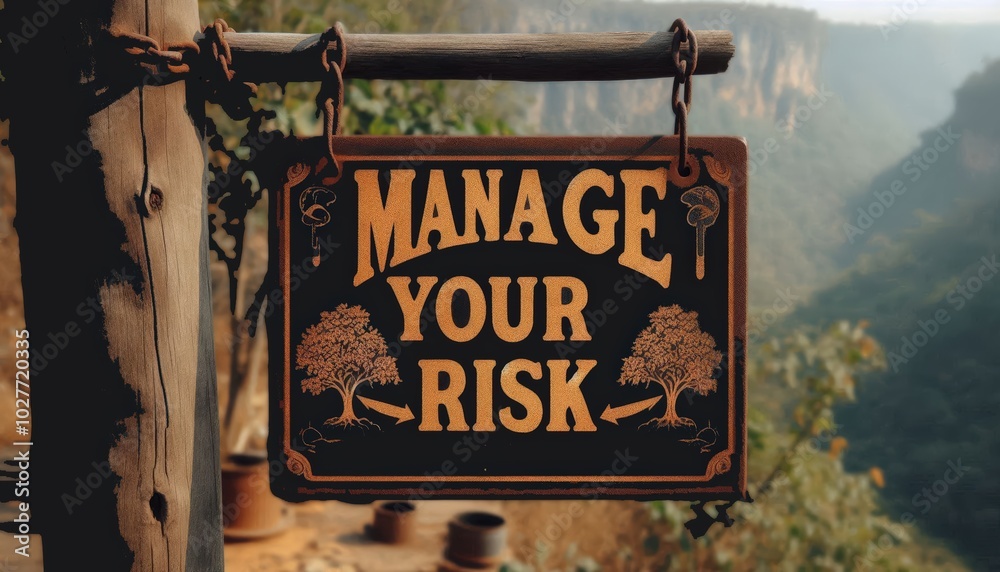 Manage Your Risk. Risk Management. A rusty sign with the words Manage ...