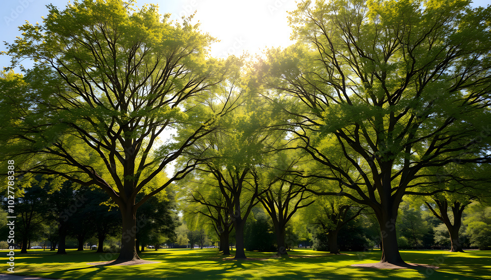 Acer pseudoplatanus frontal set trees isolated png in sunny daylight on ...
