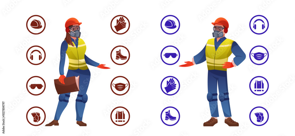 Protection equipment. Person safety. PPE construction work wear. Worker ...