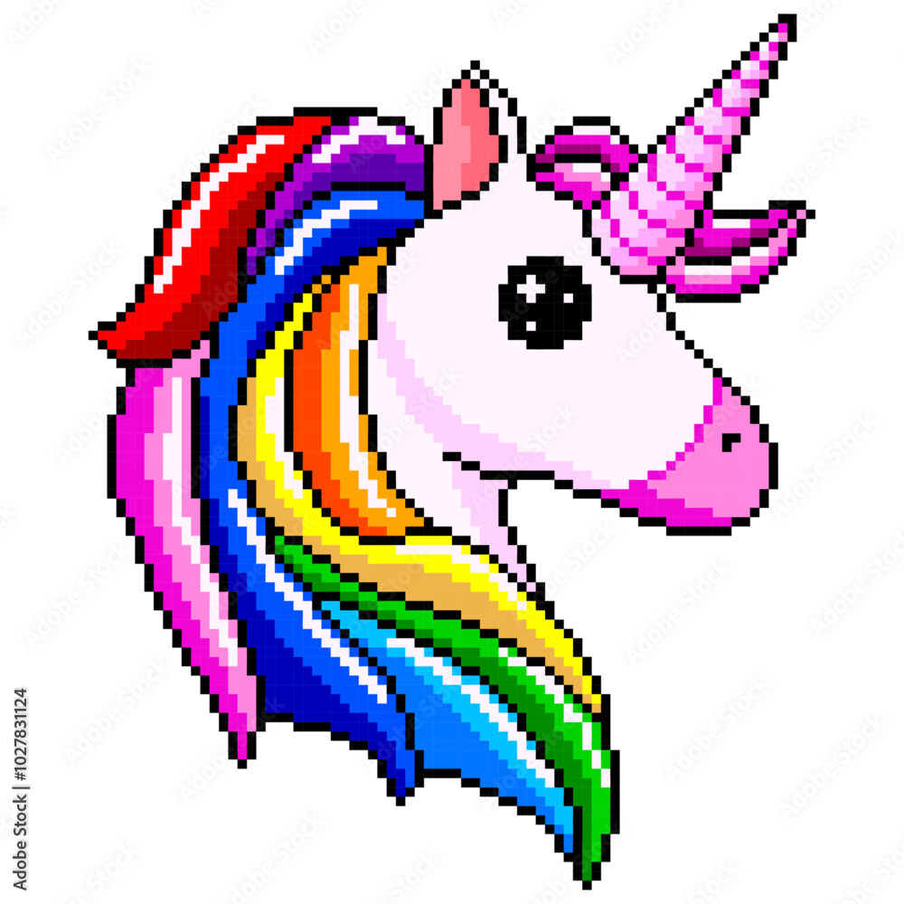 Pixel art unicorn. Rainbow cute unicorn. Stock Vector | Adobe Stock