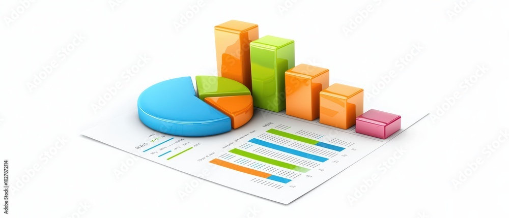 Colorful 3D chart representation on paper showing data analysis and statistics. Stock ...