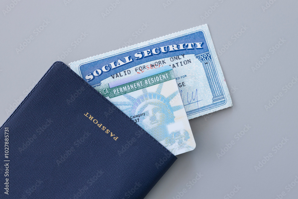 United States passport, social security card and permanent resident ...