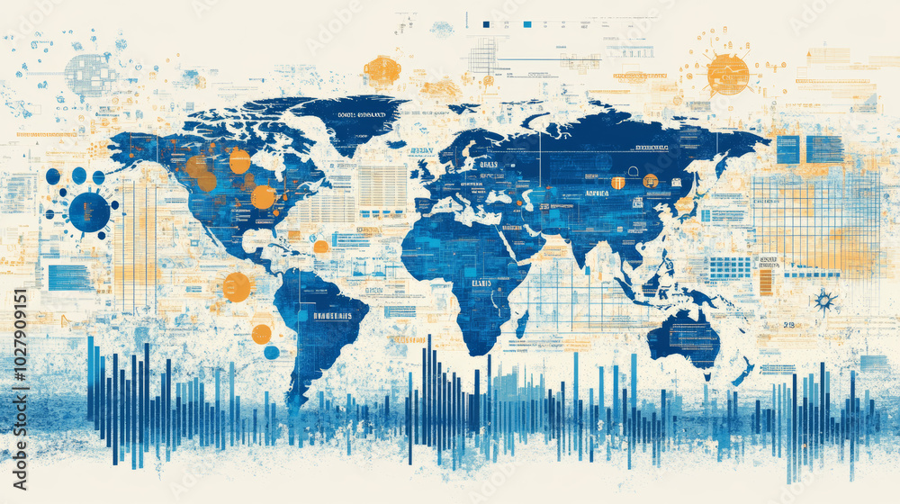 This image shows a global business concept, using a world map and ...