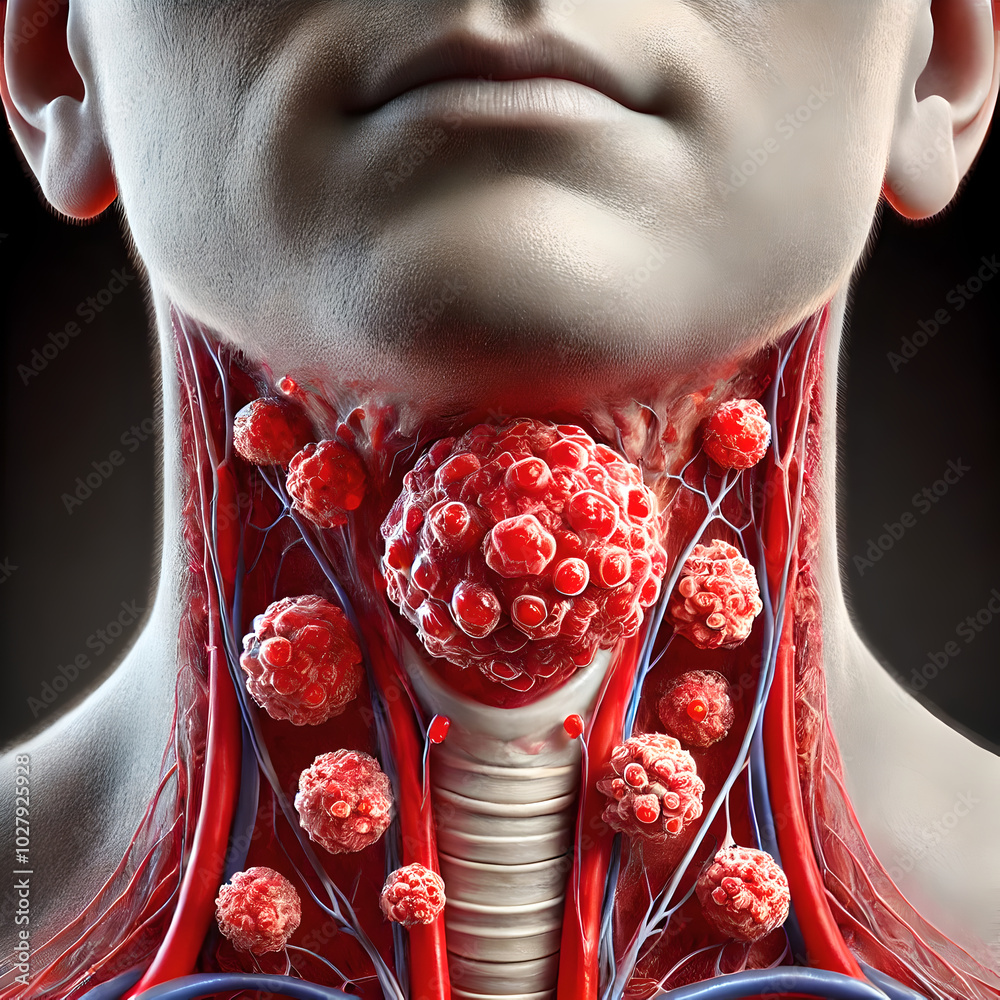 Close-up image swollen and inflamed lymph nodes due to infection or ...