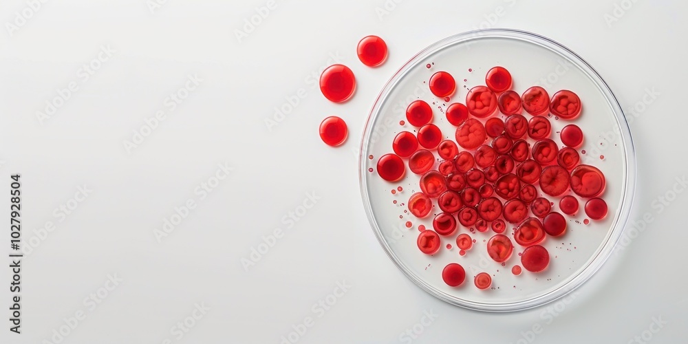 In a sterile laboratory a Petri dish displays vibrant red bacterial ...