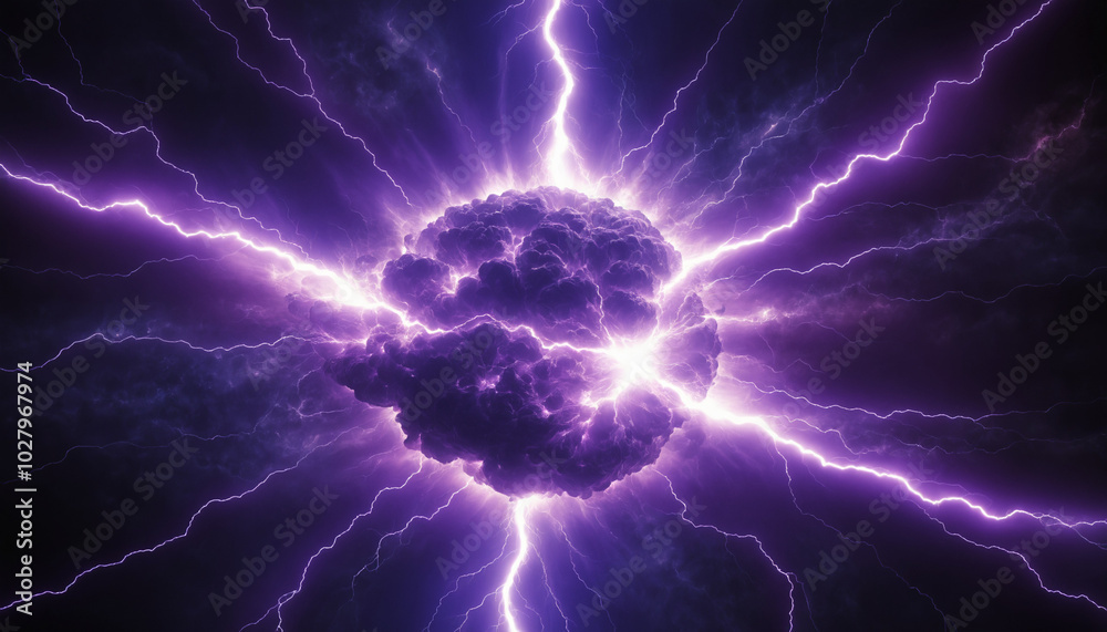 Purple Lightning bolt strike set. Isolated white background. Zeus, God ...