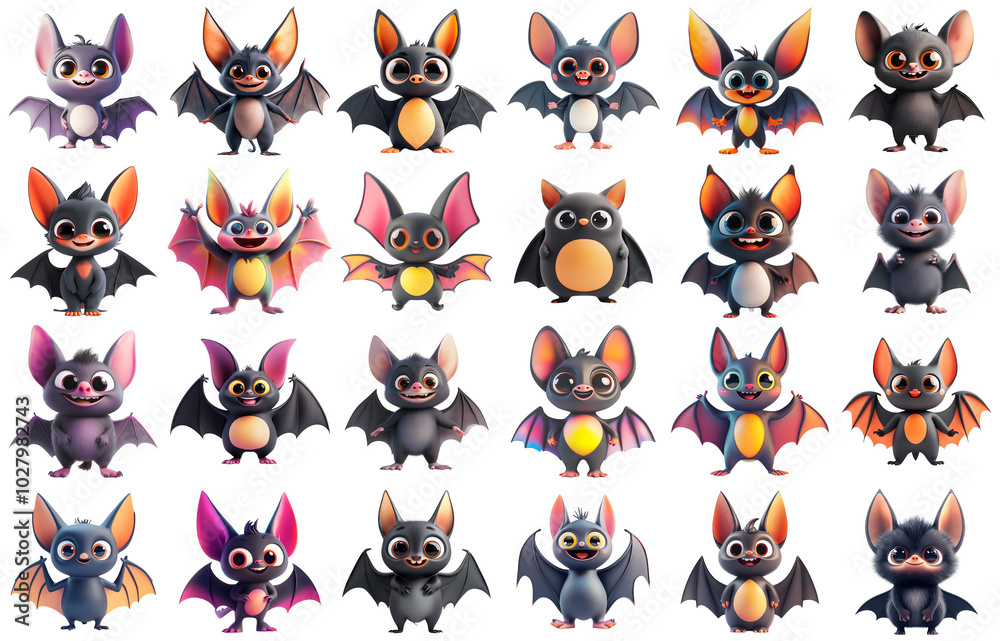 Cute Cartoon Bat Illustration Set with Transparent Background, Perfect ...