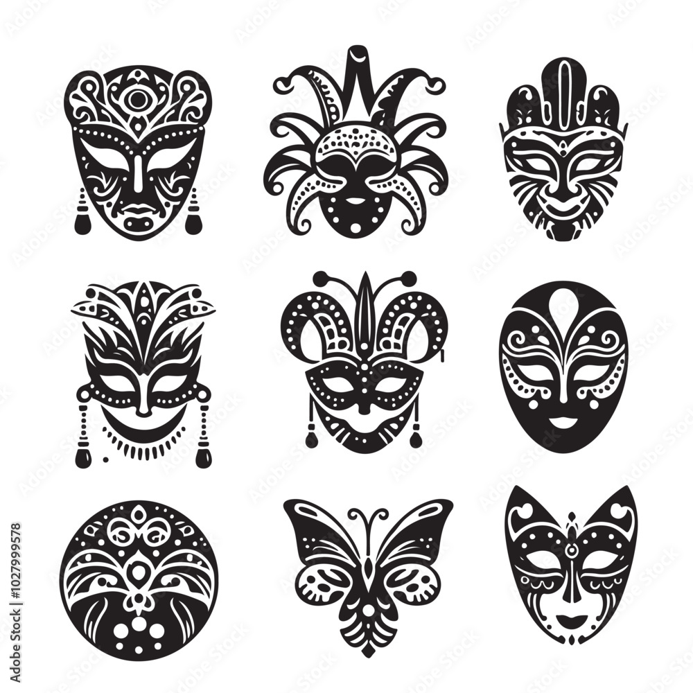Festival Mask Bundle Illustration, Theater Mask Cut File, Circus ...