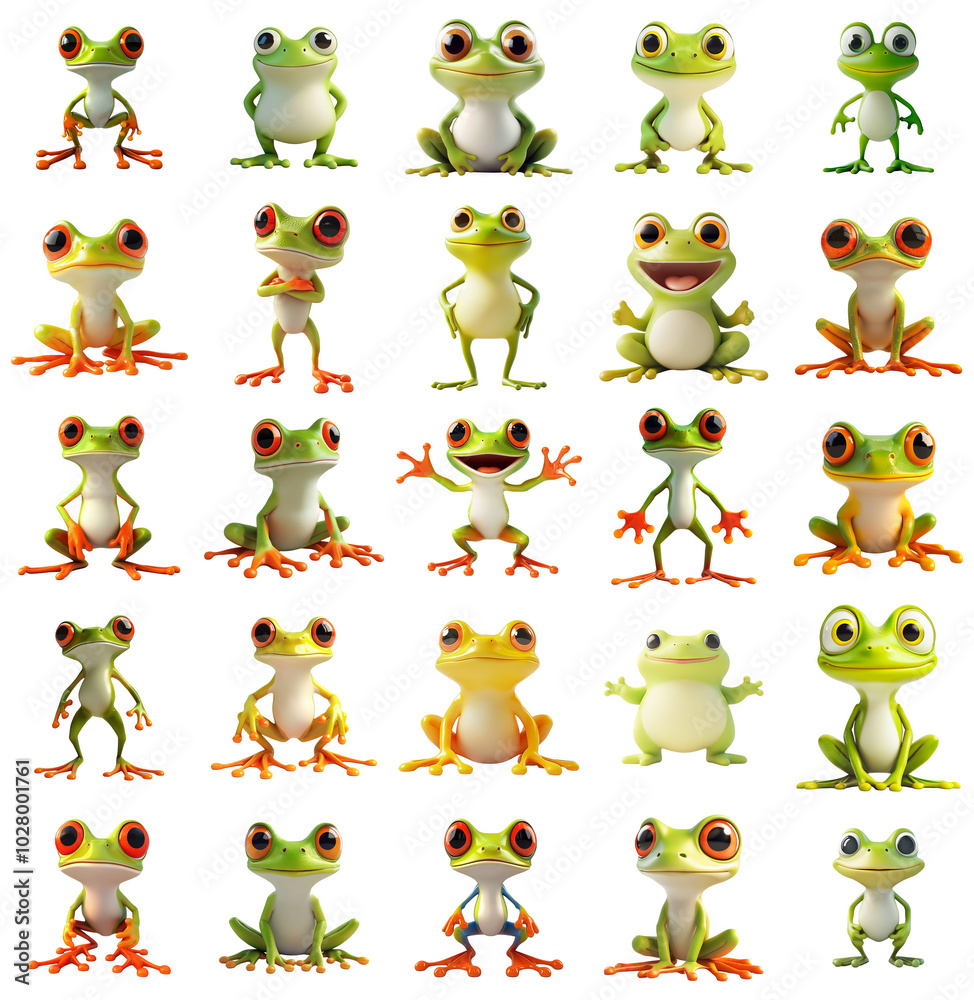 Cute Cartoon Frog Illustrations with Transparent Background - Set of 25 ...