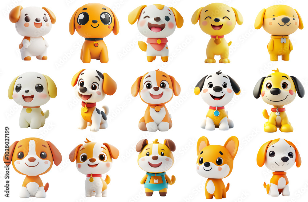 Cute Cartoon Dog Characters - Transparent Background Set for Digital ...
